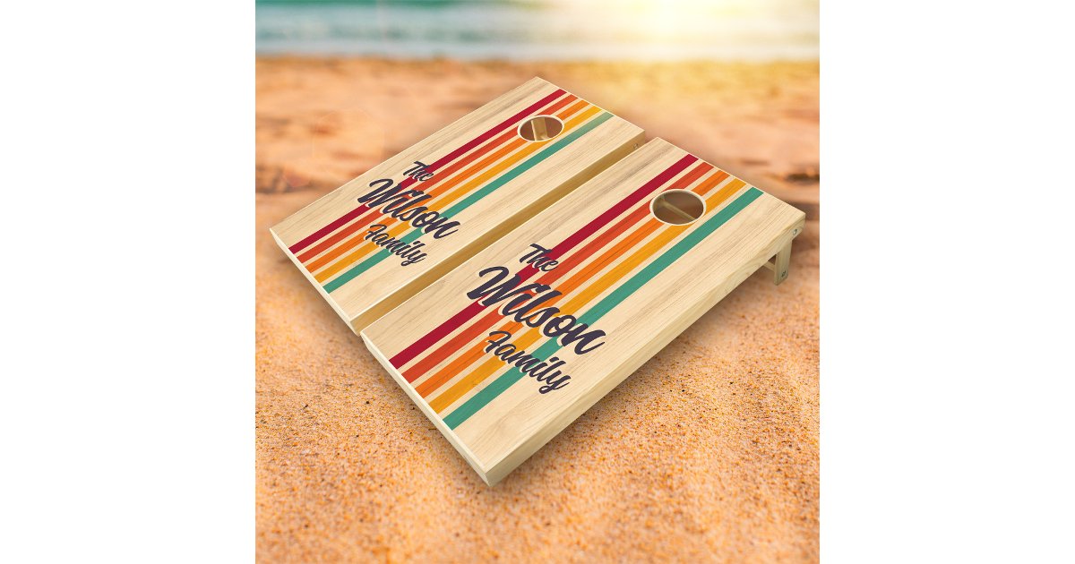 Retro Vintage Stripes Custom Family Name Fun Cool Cornhole Set | Zazzle