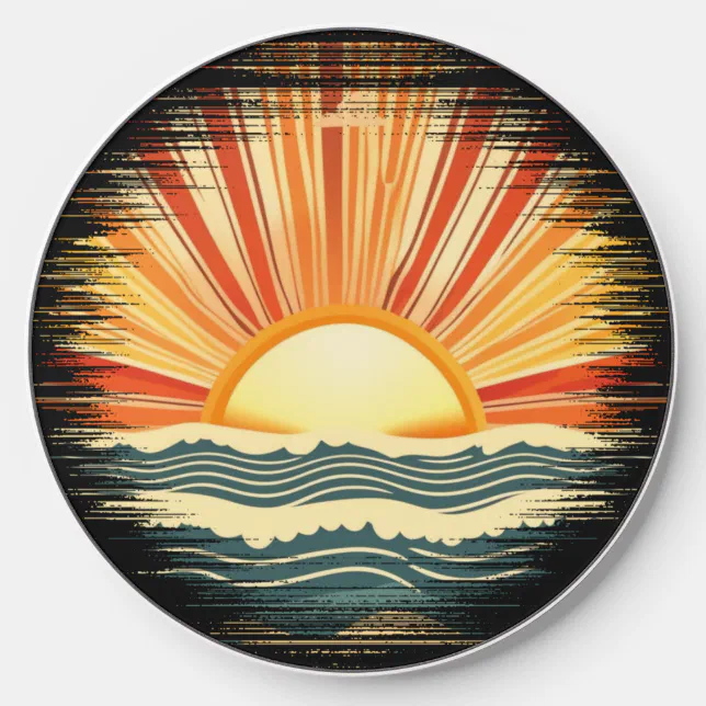 Retro Vintage Sunset and Ocean Wireless Charger | Zazzle