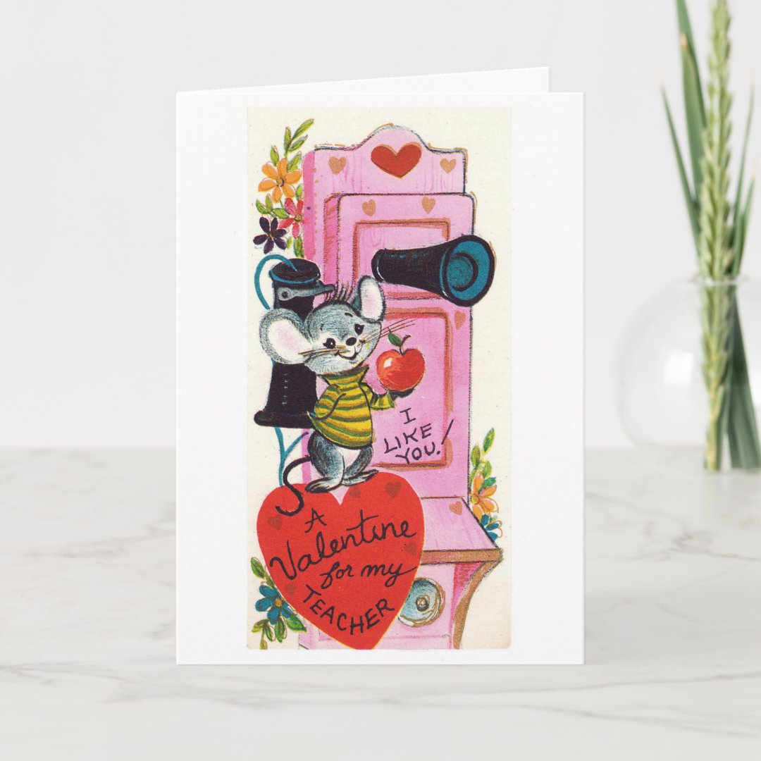 retro vintage Teacher Valentine Holiday card | Zazzle