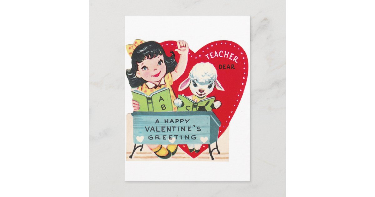 Retro Vintage Teacher Valentine Holiday postcard | Zazzle
