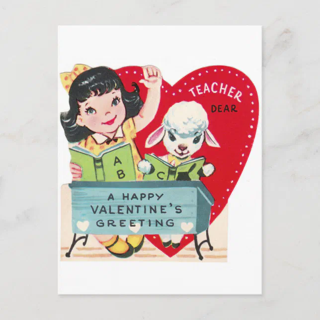 Retro Vintage Teacher Valentine Holiday postcard | Zazzle