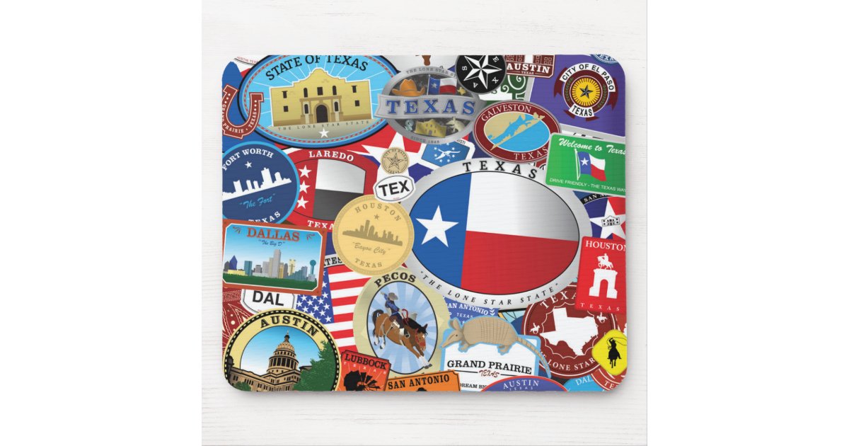 Retro Vintage Texas Sticker Pattern Mouse Pad | Zazzle