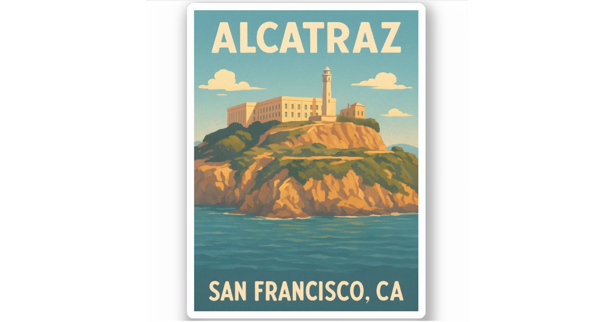 Retro Vintage Travel Alcatraz Island San Francisco Sticker | Zazzle