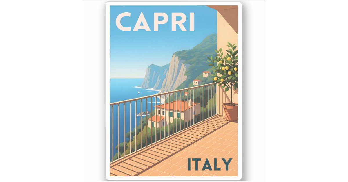 Retro Vintage Travel Capri Italy Scenic Landscape Sticker | Zazzle