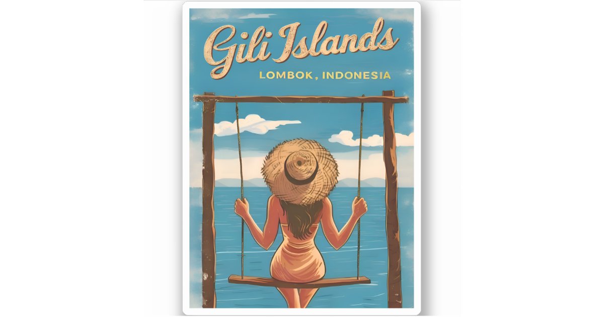 Retro Vintage Travel Gili Islands Lombok Indonesia Sticker | Zazzle