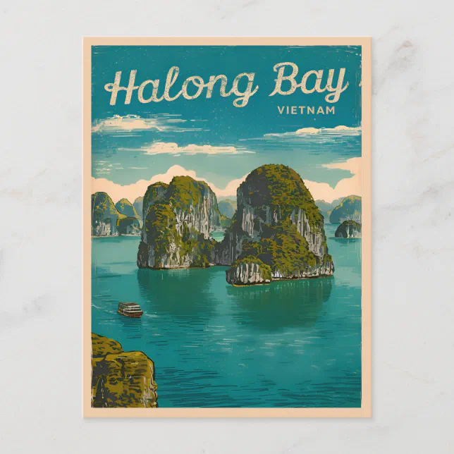 Retro Vintage Travel Ha Long Bay Vietnam Landscape Postcard | Zazzle