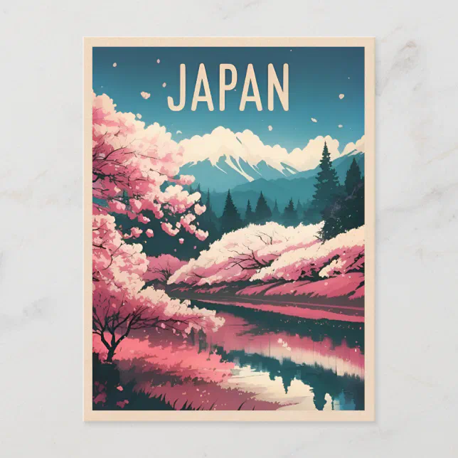 Retro Vintage Travel Japan Sakura Cherry Blossom Postcard | Zazzle