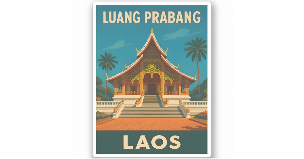 Retro Vintage Travel Luang Prabang Laos Temple Sticker | Zazzle