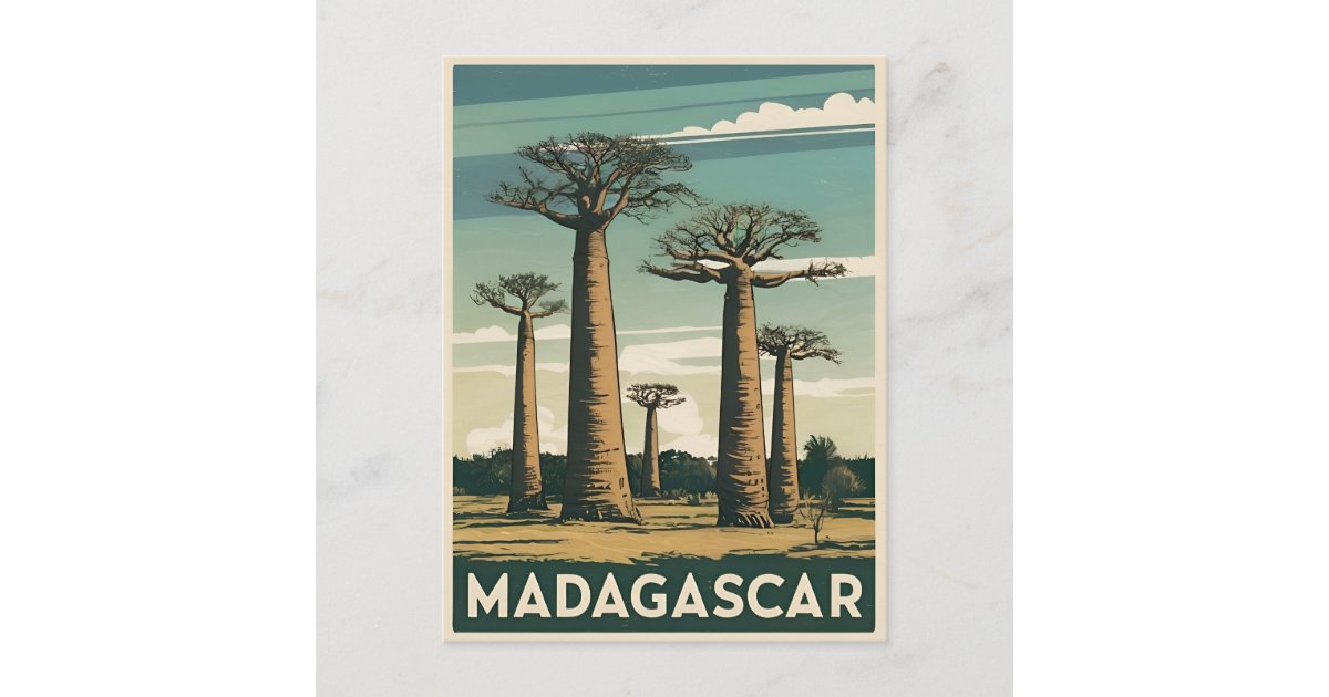 Retro Vintage Travel Madagascar Baobab Tree Postcard | Zazzle