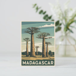Retro Vintage Travel Madagascar Baobab Tree Postcard | Zazzle
