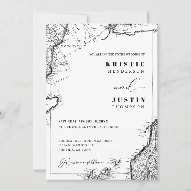 Retro Vintage Travel Map QR Code Photo Wedding Invitation | Zazzle