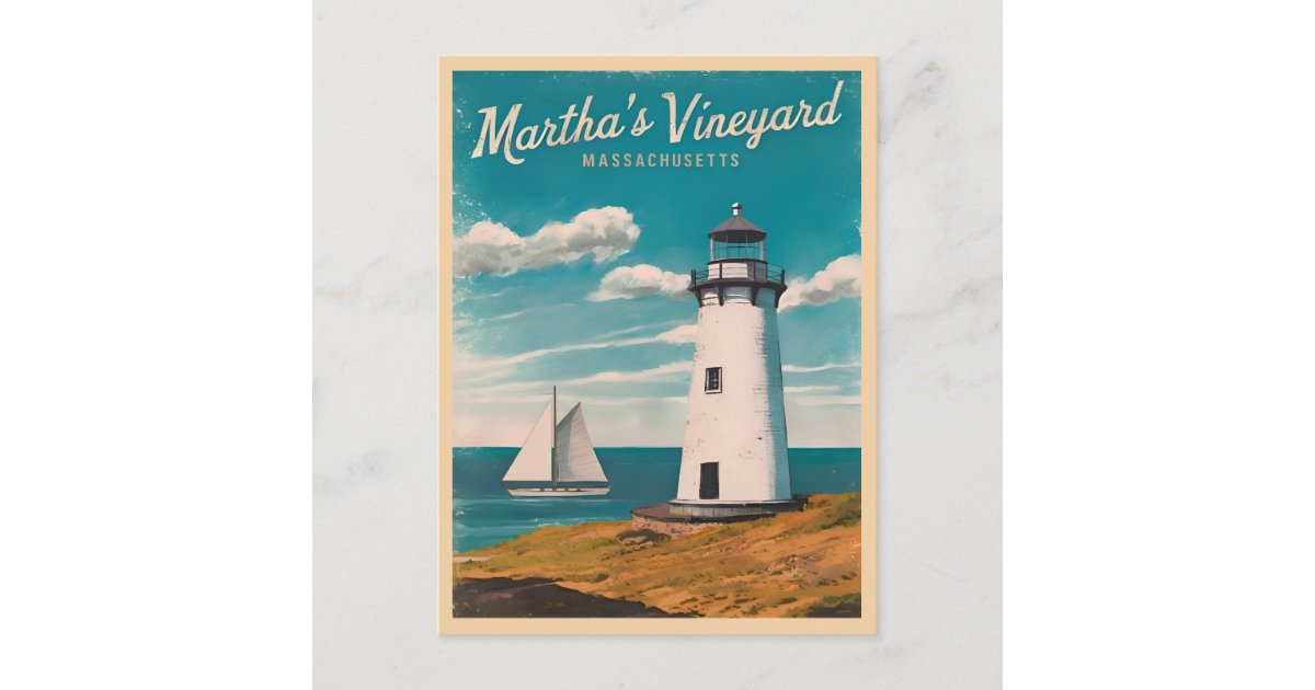 Retro Vintage Travel Martha's Vineyard Lighthouse Postcard | Zazzle