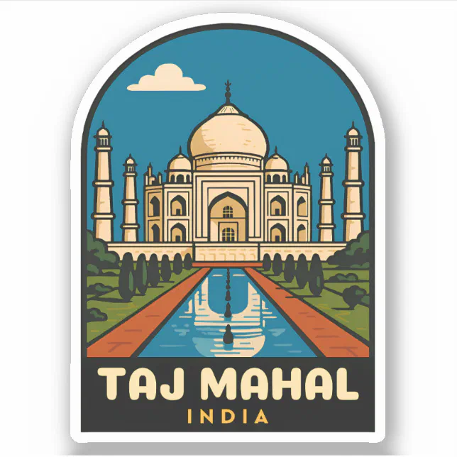 Retro Vintage Travel Taj Mahal India Illustration Sticker | Zazzle