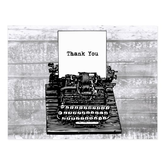 Retro Vintage Typewriter Gray Wood Black White Postcard | Zazzle.com