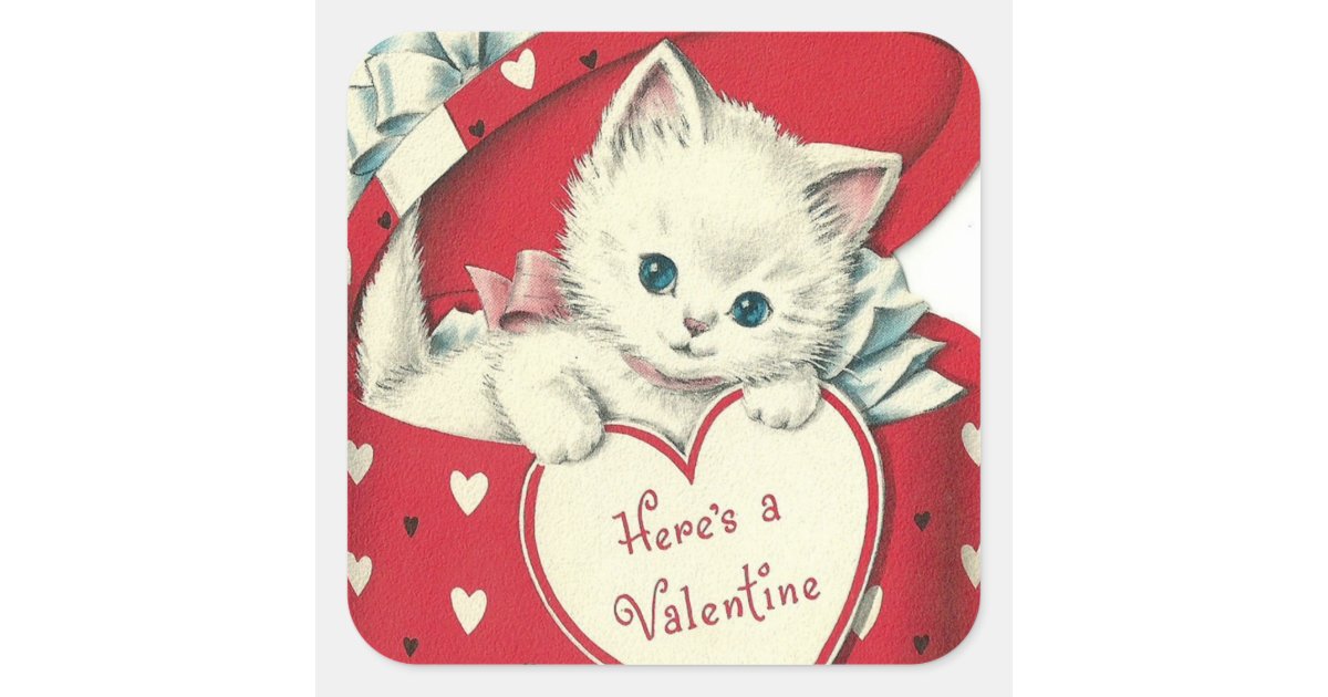 Retro Vintage Valentine cat Holiday sticker | Zazzle