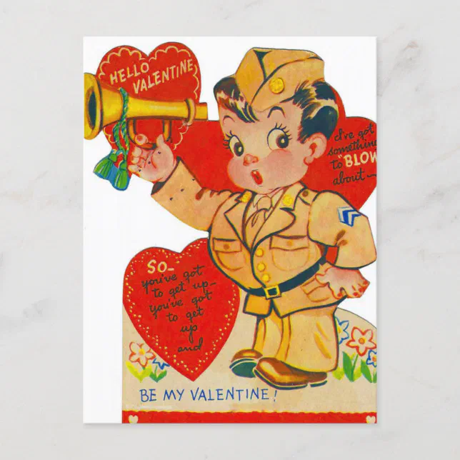 retro vintage Valentine Soldier Holiday Postcard | Zazzle