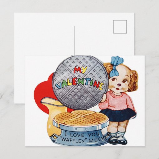Retro Vintage waffle Valentine Holiday postcard | Zazzle
