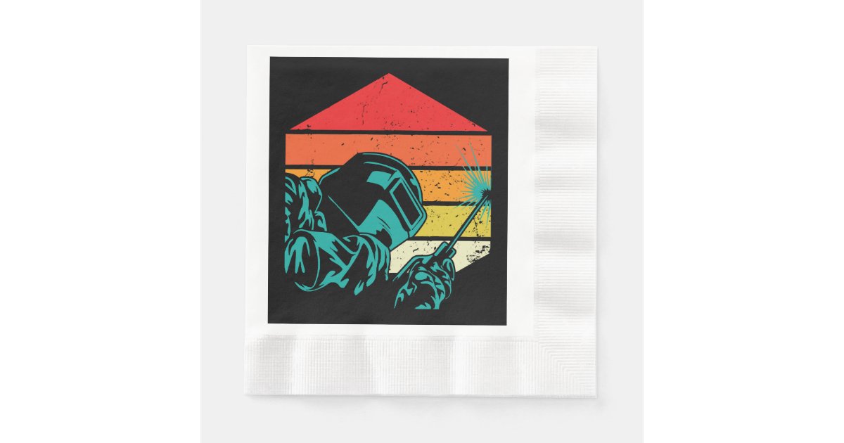 Retro Vintage Welding Helmet Silhouette Welder Gif Napkins | Zazzle