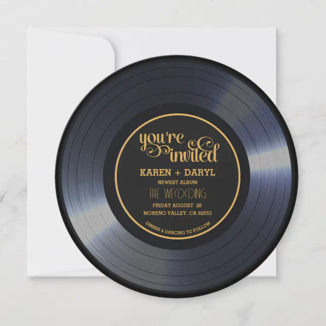 Retro Vinyl Black Wedding Record Invitation | Zazzle