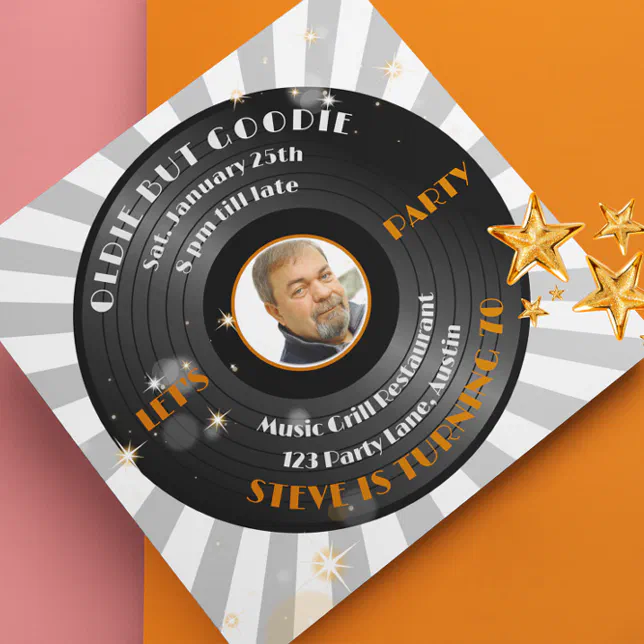 Retro Vinyl Male's Photo Birthday Party Invitation | Zazzle