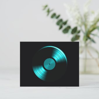 Retro Vinyl Record Album in Teal Postcard | Zazzle