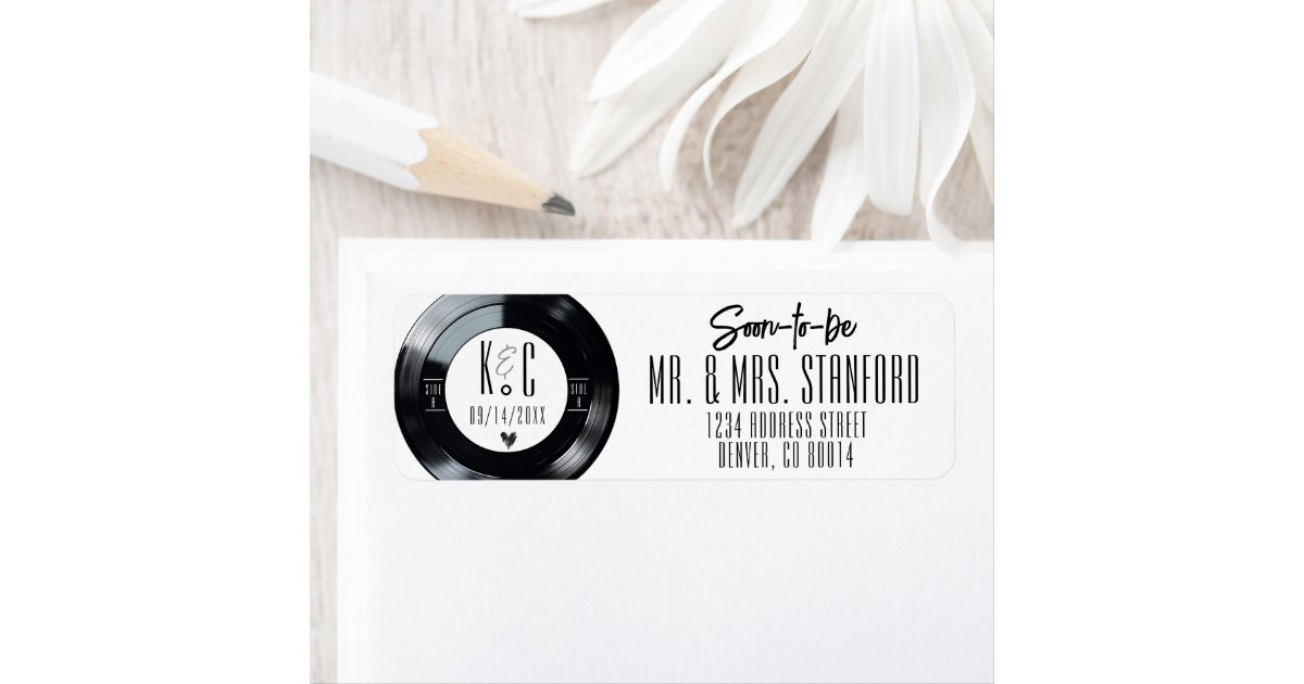 Retro Vinyl Record Black and White Music Wedding Label | Zazzle