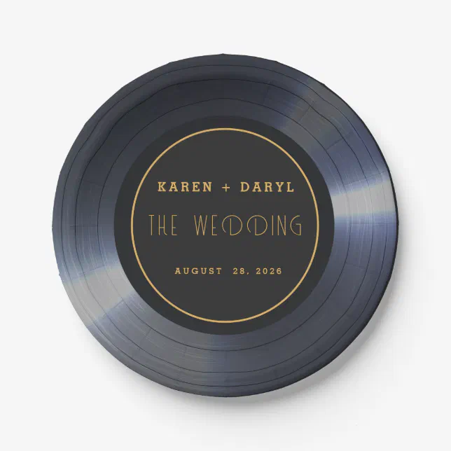 Retro Vinyl Record Black Wedding Paper Plates | Zazzle