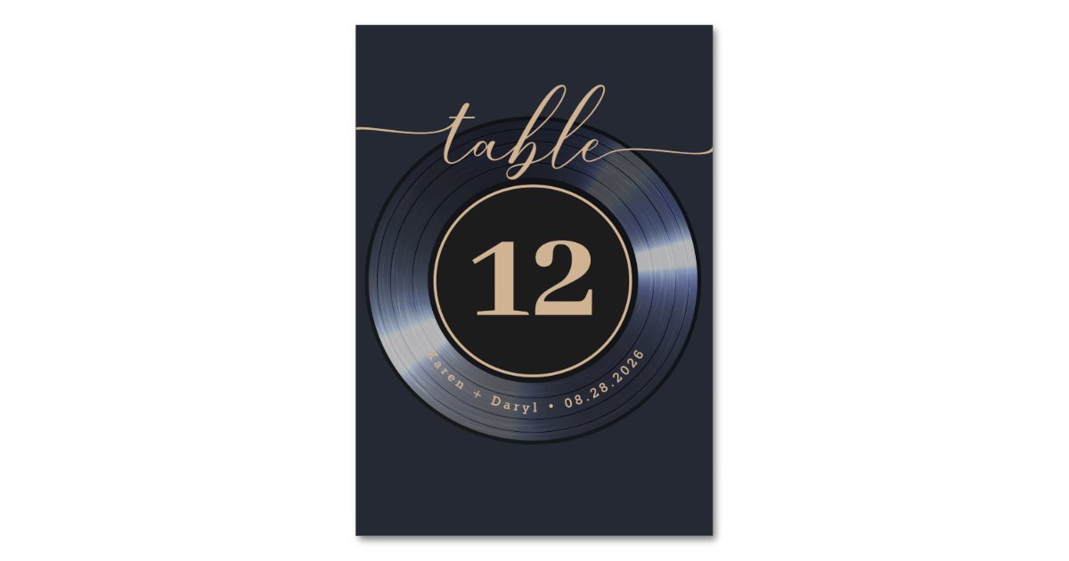 Retro Vinyl Record Black Wedding Table Number | Zazzle