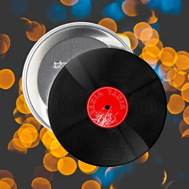 Retro Vinyl Record Button – Cool Realistic Design | Zazzle