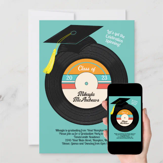 Retro Vinyl Record Graduation Party Invitation | Zazzle