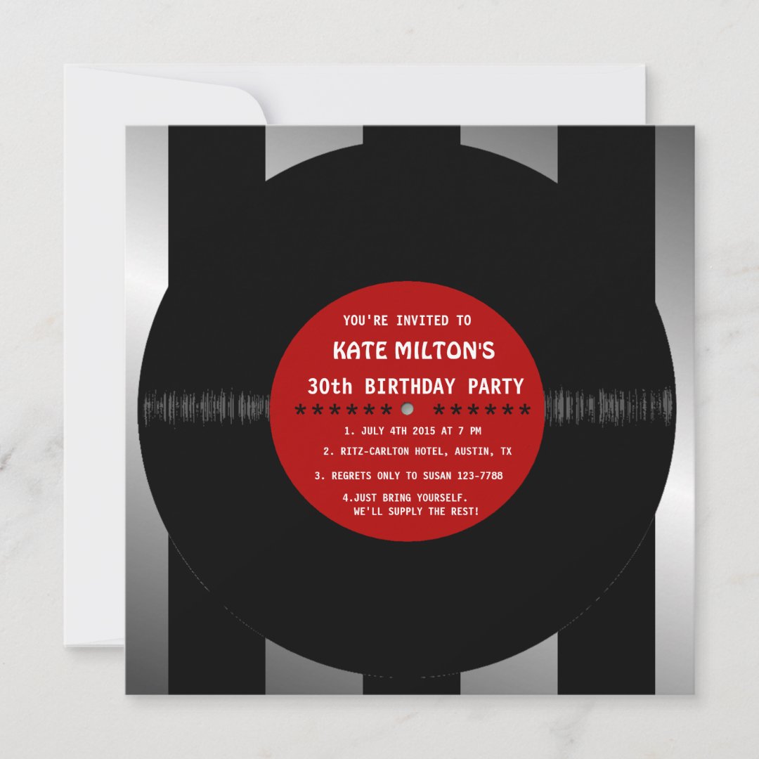 Retro Vinyl Record l Modern Birthday Party Invites | Zazzle
