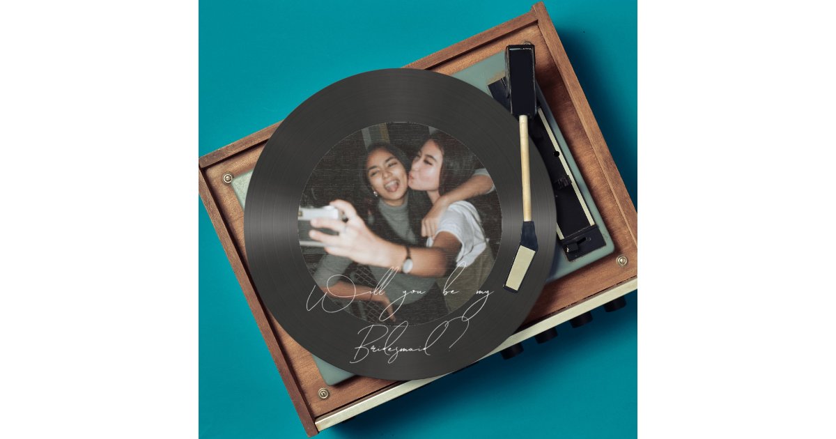 Retro vinyl record maid of honor proposal photo invitation | Zazzle