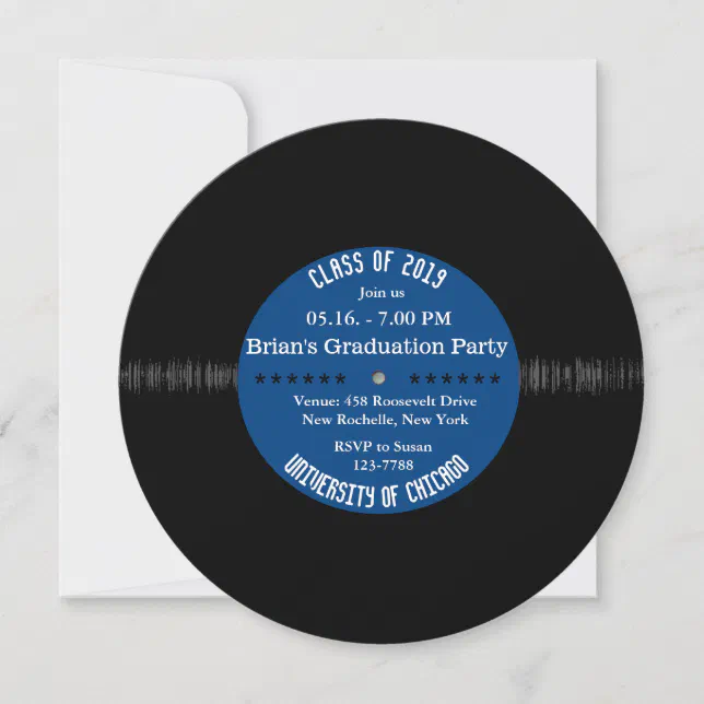 Retro Vinyl Record | Modern Chic Graduation Invite | Zazzle