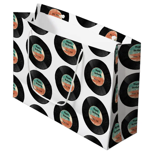Retro Vinyl Record Music Birthday Party Large Gift Bag | Zazzle