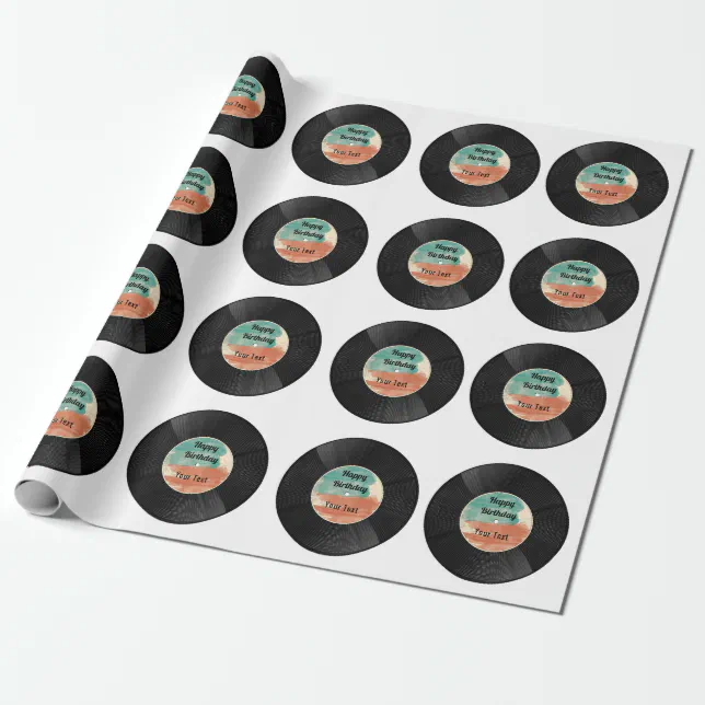 Retro Vinyl Record Music Birthday Party Wrapping Paper | Zazzle
