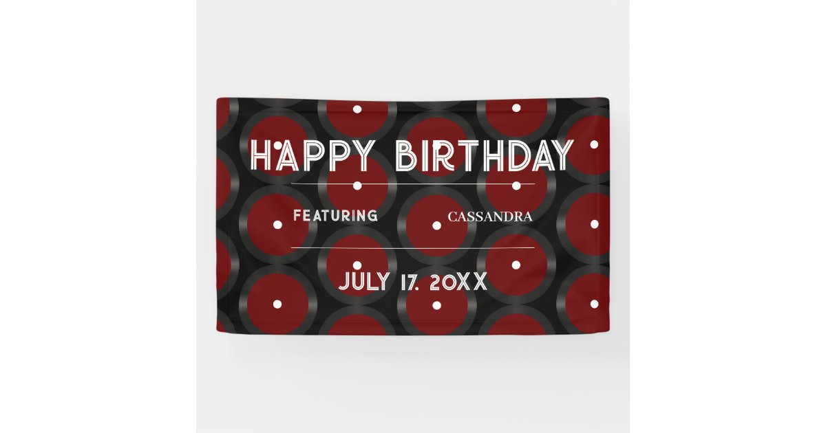 Retro Vinyl Record Pattern Happy Birthday Party Banner | Zazzle