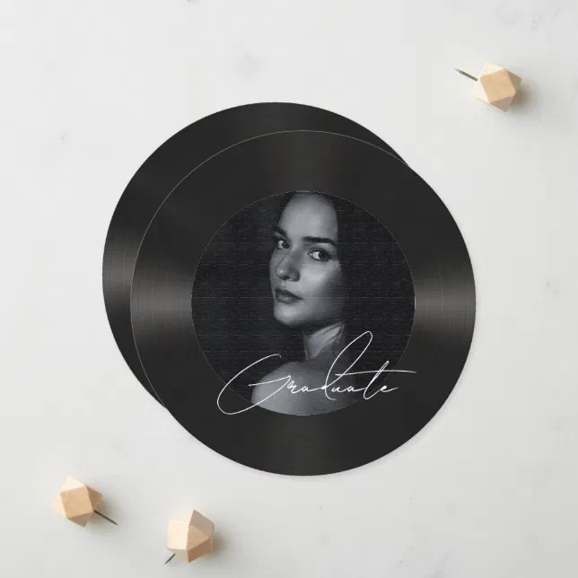 Retro vinyl record photo graduation announcement | Zazzle