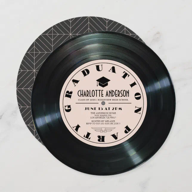Retro Vinyl Record Pink Graduation Invitation | Zazzle