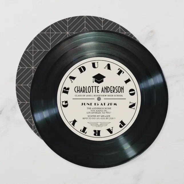 Retro Vinyl Record Tan Graduation Invitation | Zazzle