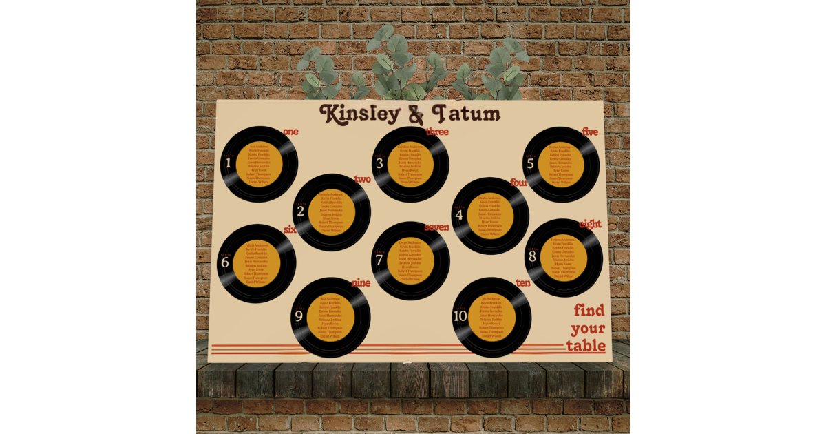Retro Vinyl Record Wedding 10 Table Seating Chart Foam Board | Zazzle