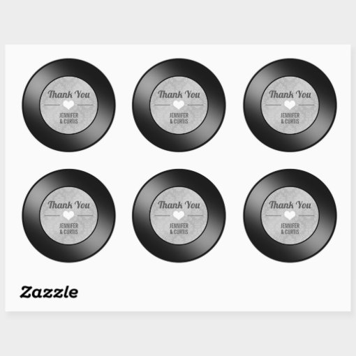 Retro Vinyl Record Wedding Thank You Classic Round Sticker | Zazzle