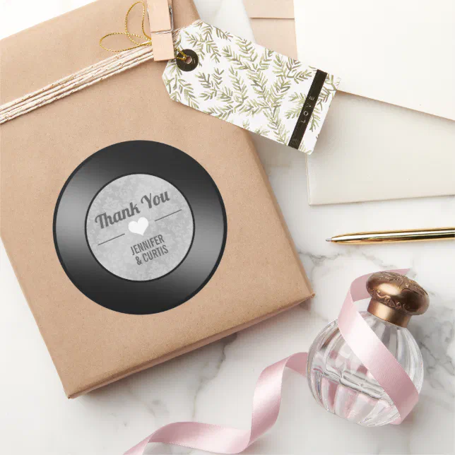 Retro Vinyl Record Wedding Thank You Classic Round Sticker | Zazzle