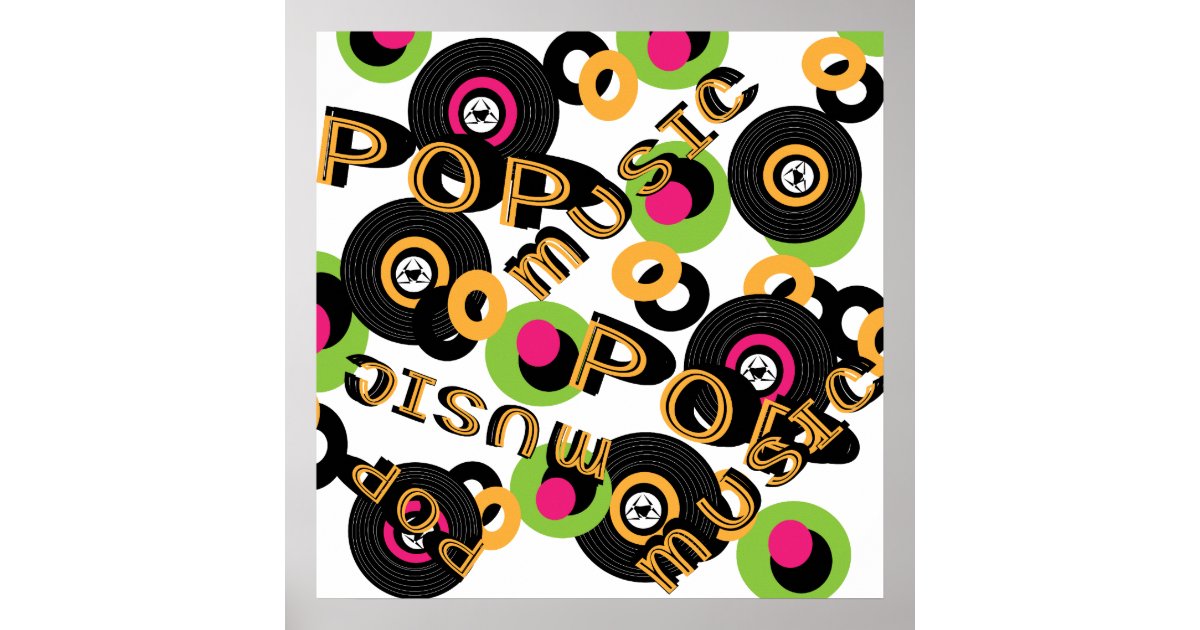 Retro Vinyl Records Pop Music Theme Poster | Zazzle