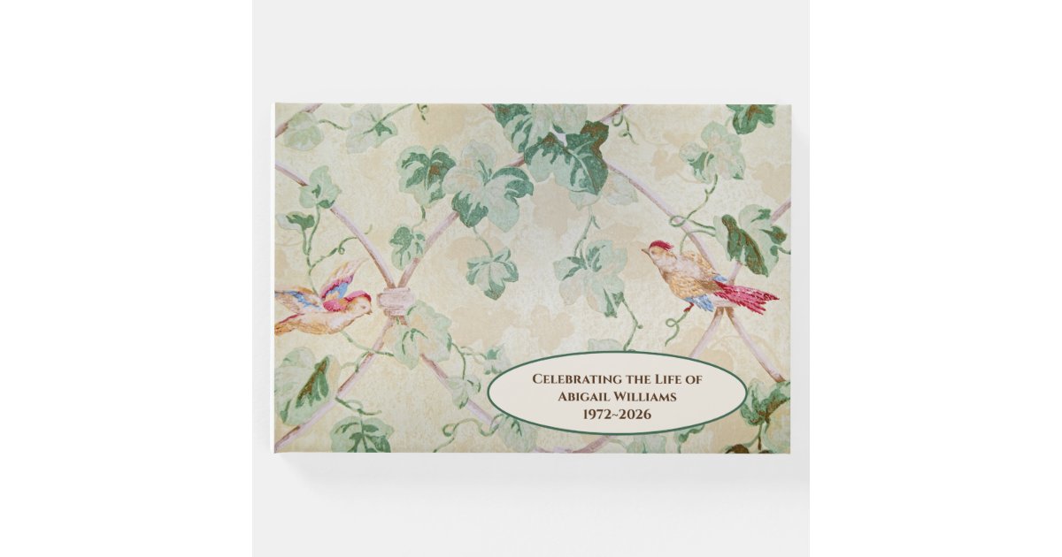 Retro Wallpaper Bird and Ivy Guest Book | Zazzle