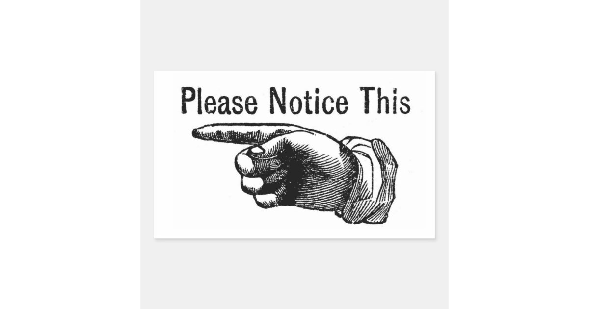 Retro warning sign: Hand pointing finger to notice Rectangular Sticker ...