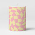 Retro Warped Pastel Pink Check Checks Checkered Pillar Candle | Zazzle