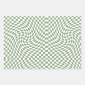 Retro Warped Sage Green White Checks Checkered Wrapping Paper Sheets ...