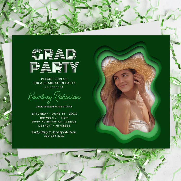 Retro Wave Green Photo Graduation Party Invitation | Zazzle
