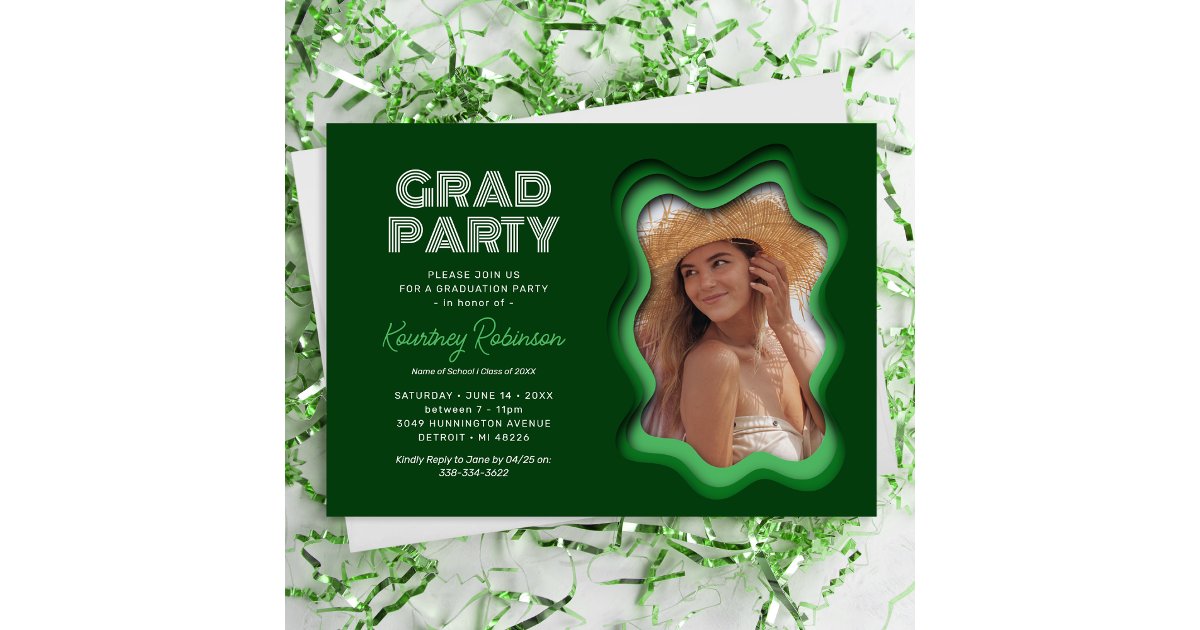 Retro Wave Green Photo Graduation Party Invitation | Zazzle