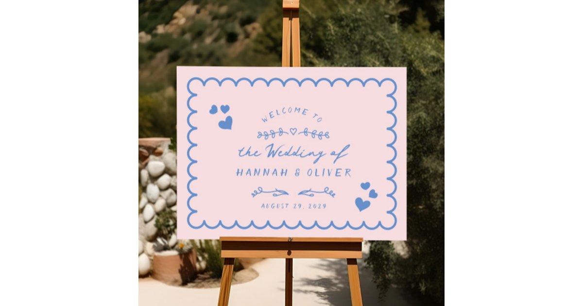 Retro Wave Illustrated Doodle Wedding Welcome Sign | Zazzle